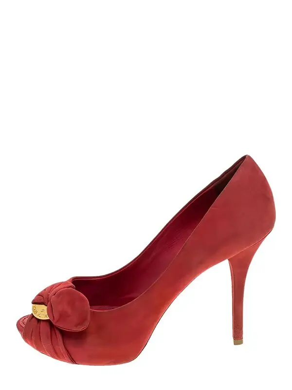 LOUIS VUITTON 110mm Ruched Bow Peep Toe Pumps - Red