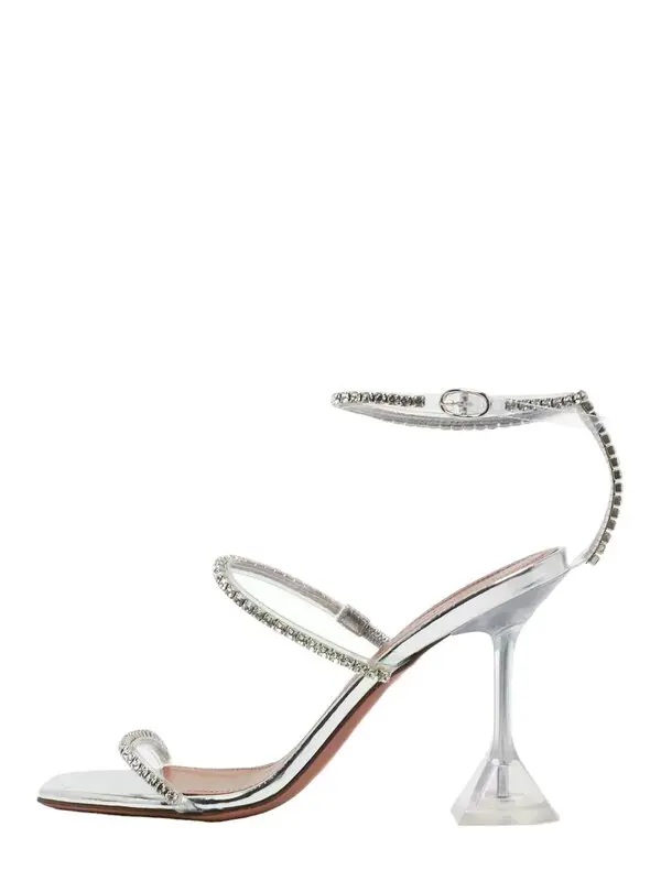 Amina Muaddi Rhinestone Strap Sandals - Silver
