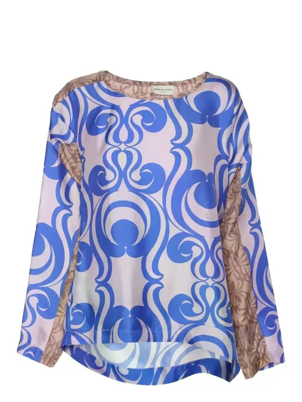 Dries Van Noten Printed Silk Blouse - Blue