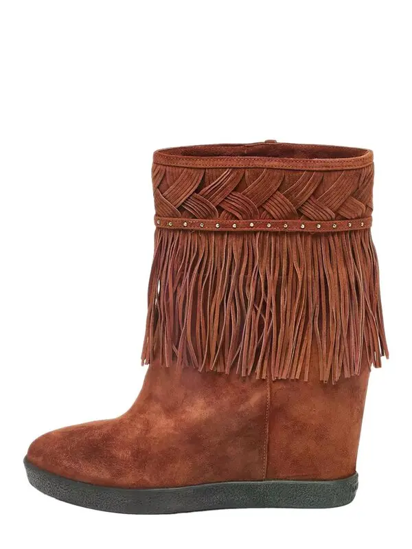 LE SILLA Braided Fringed Suede Ankle Boots - Brown