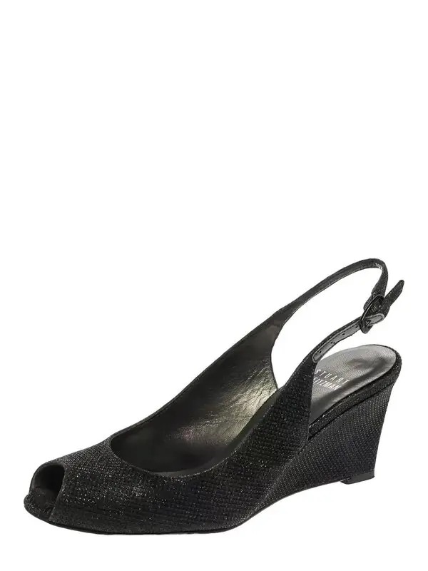 STUART WEITZMAN Glitter Fabric Slingback Wedge Sandals - Black