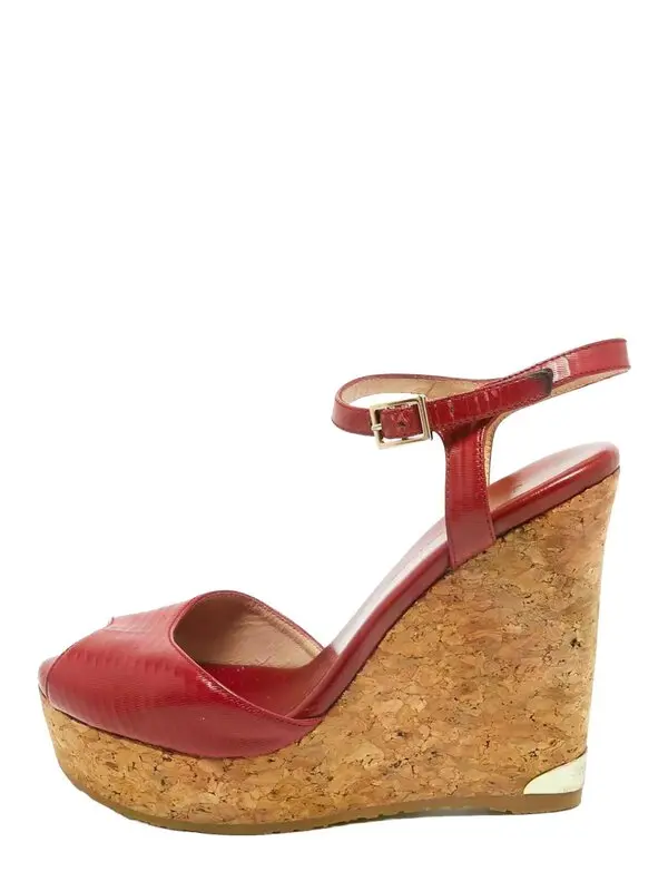 JIMMY CHOO 110mm Leather Wedge Sandals - Red