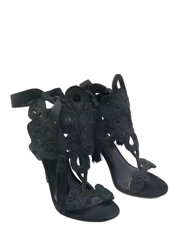 Brian Atwood Embroidered Suede Stiletto Sandals - Black