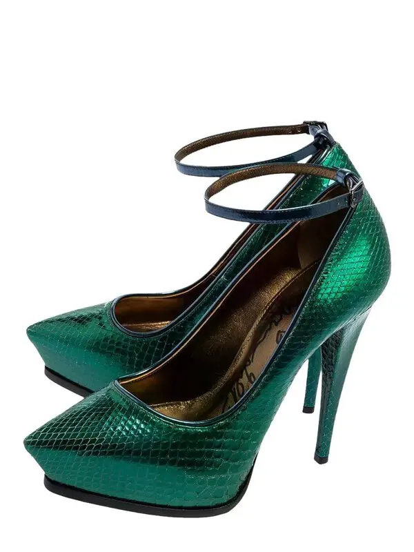 LANVIN 130mm Ankle-strap Leather Pumps - Green