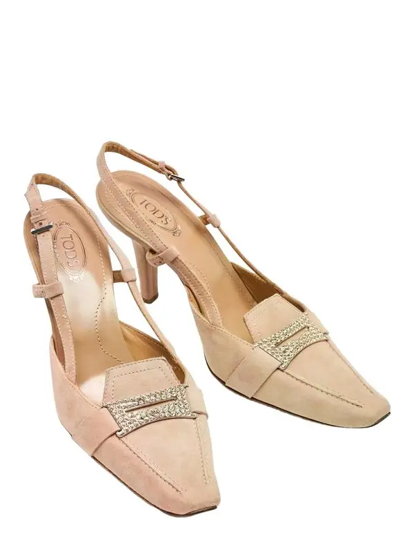 TOD'S 85mm Suede Slingback Pumps - Neutrals