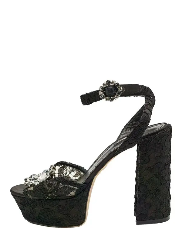 Dolce & Gabbana 105mm Lace Crystal Platform Sandals - Black