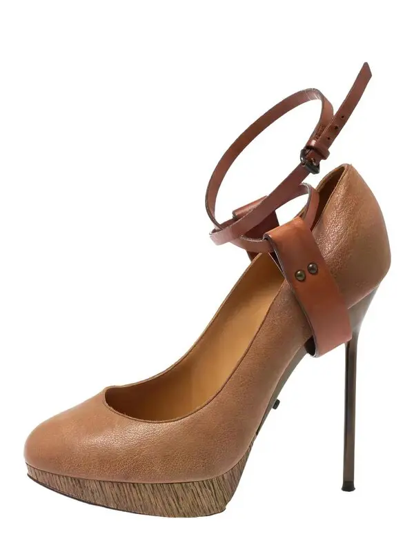 LANVIN 125mm Leather Ankle-strap Pumps - Brown