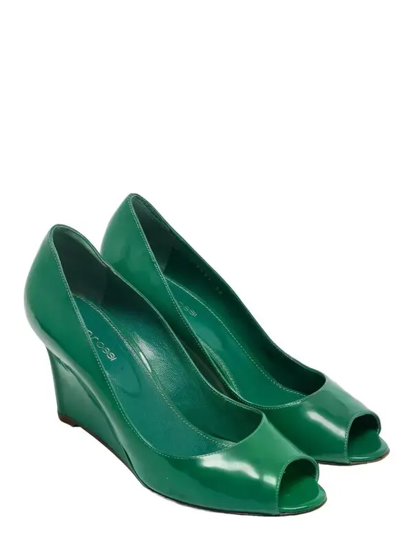 SERGIO ROSSI Patent-leather Wedge Sandals - Green