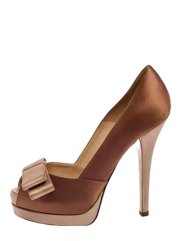 Fendi 145mm Satin Bow Heeled Pumps - Brown