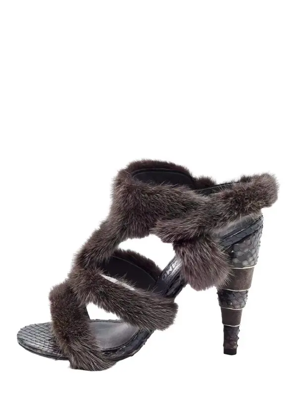 FERRAGAMO Fur And Python Leather Sandals - Brown