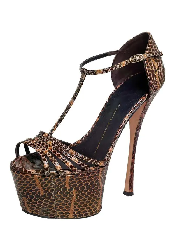 GIUSEPPE ZANOTTI 150mm Snakeskin-embossed Platform Sandals - Brown