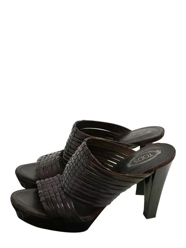 TOD'S Leather Block Heel Sandals - Brown