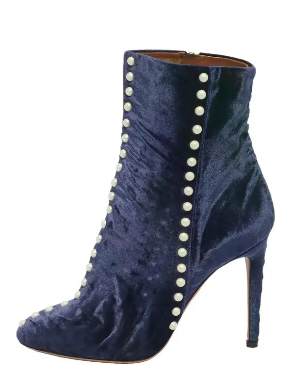 AQUAZZURA Follie Pearls Velvet Boots - Blue
