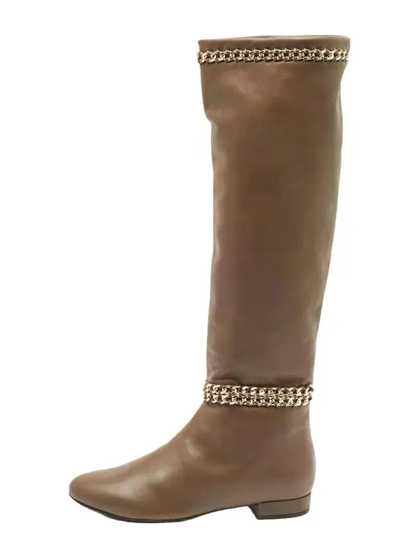 LE SILLA Chain-detail Leather Boots - Brown