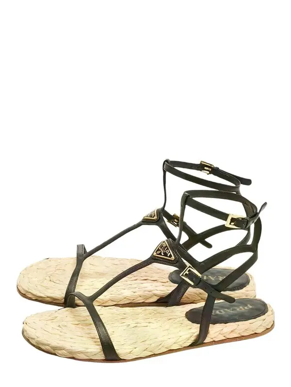 Prada T-strap Leather Espadrilles - Black