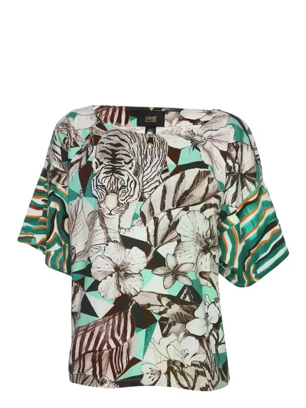 Roberto Cavalli Floral And Tiger Print T-shirt - Green