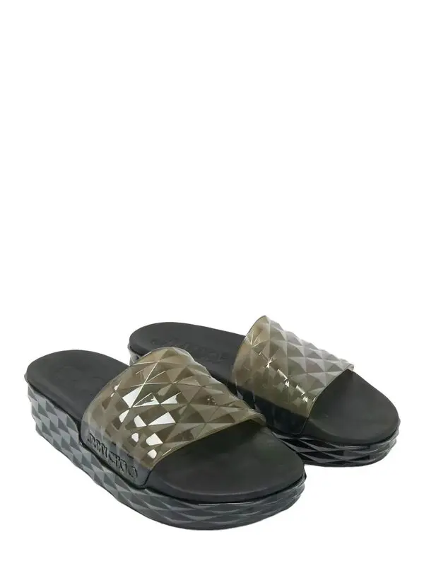 JIMMY CHOO Diamond-patterned Platform Slides - Grey