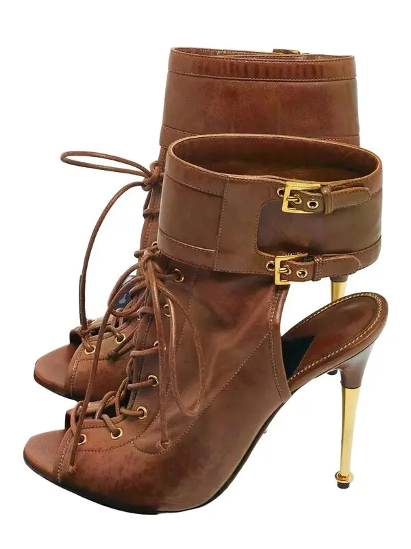 TOM FORD Cut-out Leather Ankle Boots - Brown