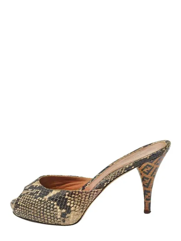 Fendi Snakeskin Embossed Leather Sandals - Neutrals