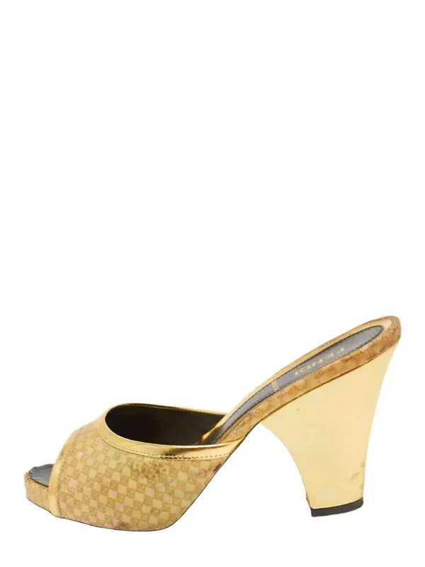 Fendi Leather And Fabric Mules - Yellow