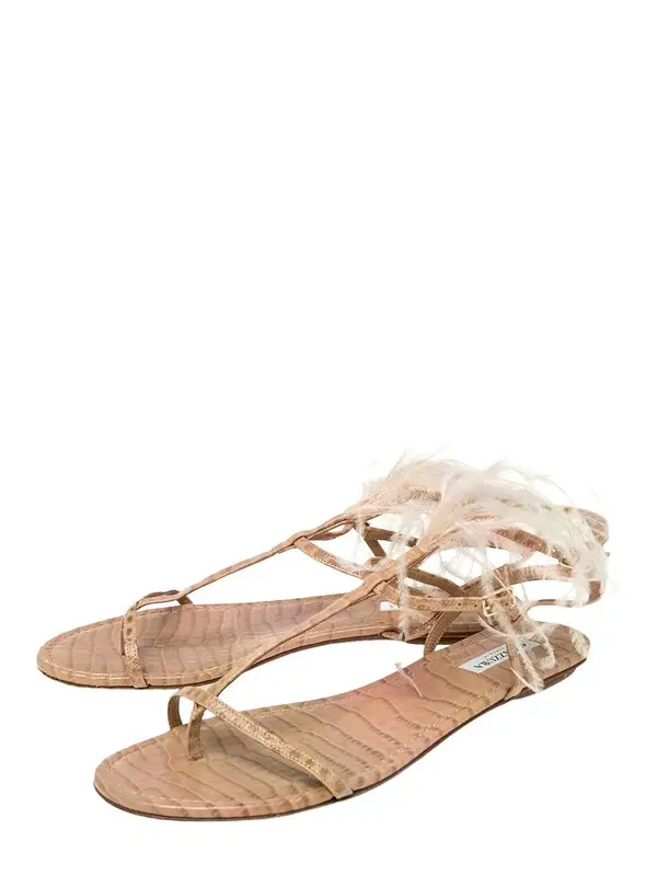 AQUAZZURA Snakeskin Feather-detail Sandals - Neutrals