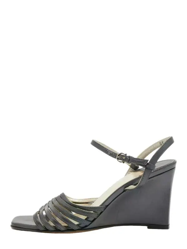 FERRAGAMO 90mm Leather Wedge Sandals - Grey