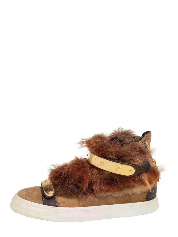 GIUSEPPE ZANOTTI Fur Suede Sneakers - Brown