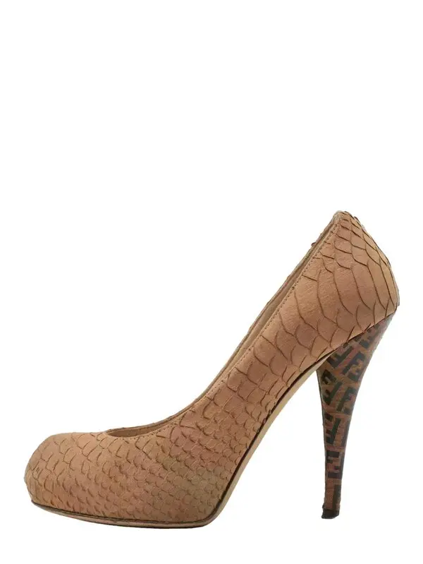 Fendi Python Embossed Leather Pumps - Brown