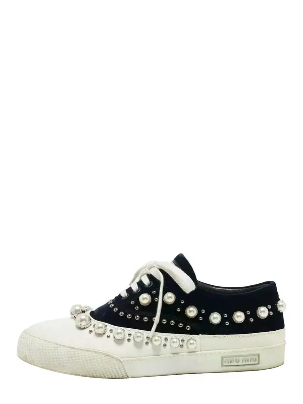 Miu Miu Leather And Velvet Low-top Sneakers - Blue