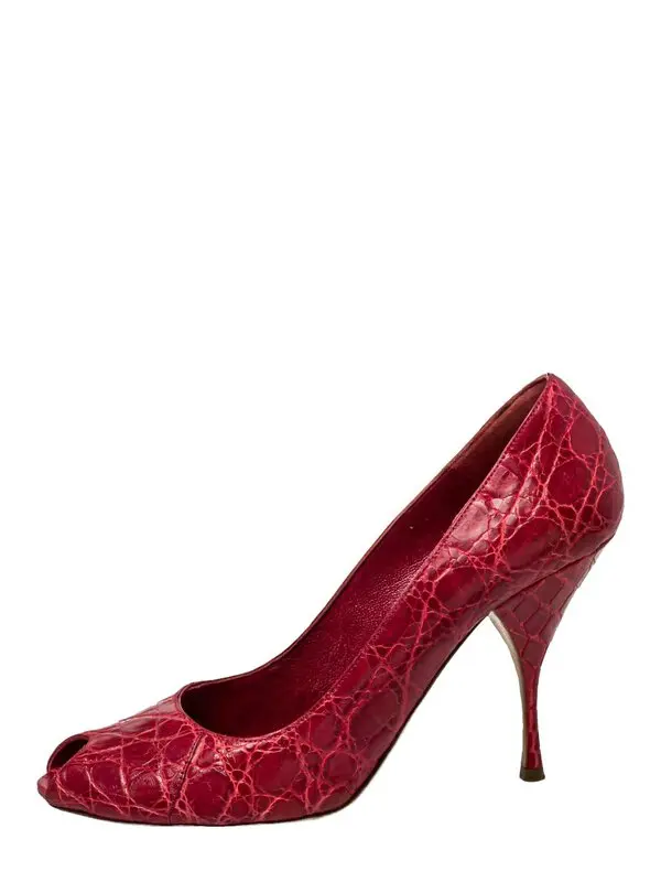 Prada Embossed-croc Peep-toe Pumps - Red