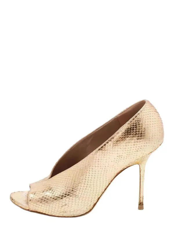Burberry Snakeskin Embossed Pumps - Gold