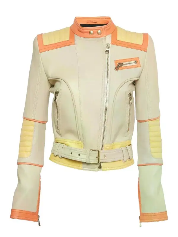 Balmain Leather Biker Jacket - Neutrals