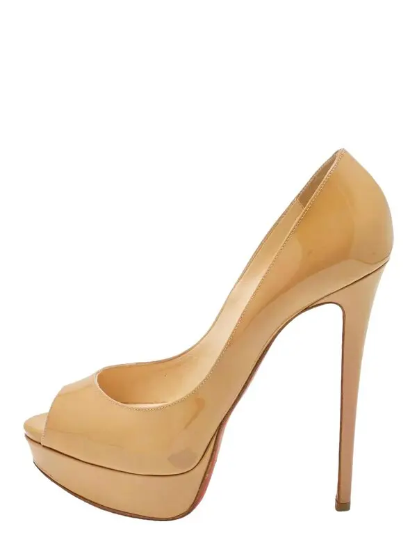 CHRISTIAN LOUBOUTIN Patent Leather Open Toe Pumps - Neutrals