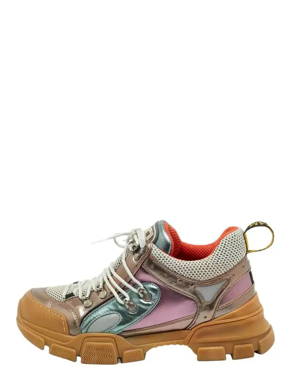 Gucci Knitted Leather Lace-up Sneakers - Gold