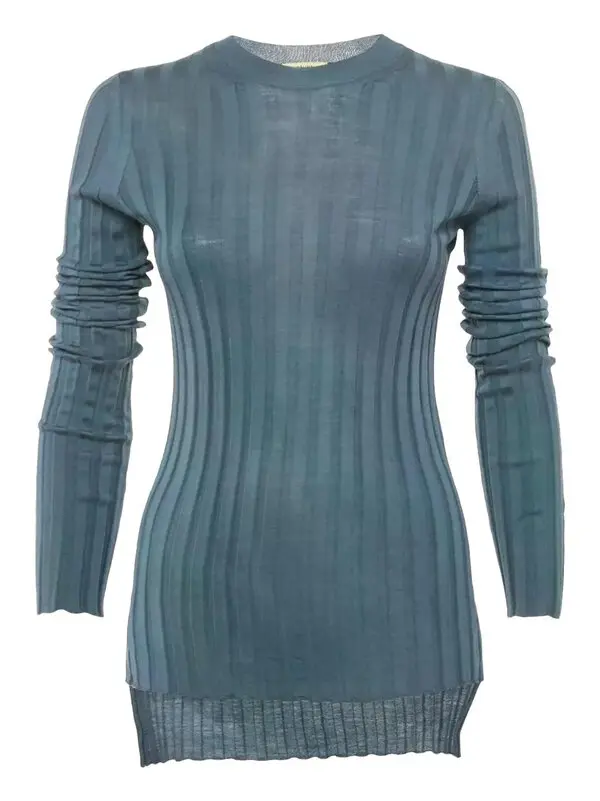 Celine Ribbed Long Sleeve Top - Blue