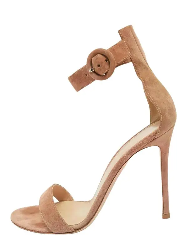 GIANVITO ROSSI Portofino Buckle Suede Sandals - Neutrals