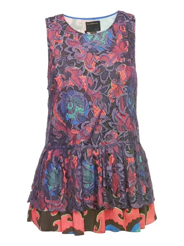 Roberto Cavalli Lace Floral Top - Purple