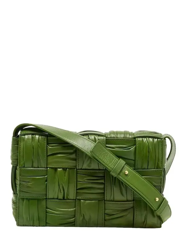 Bottega Veneta Leather Plissé Cassette Shoulder Bag - Green