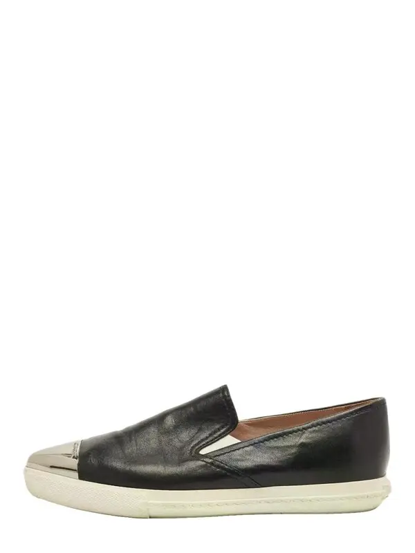 Miu Miu Metallic Cap-toe Leather Slip-on Sneakers - Black