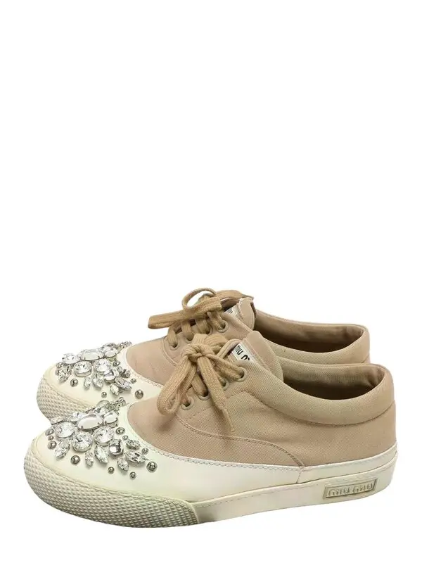 Miu Miu Embellished Lace-up Sneakers - Neutrals
