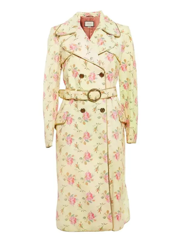 Gucci Floral-print Leather Coat - Yellow