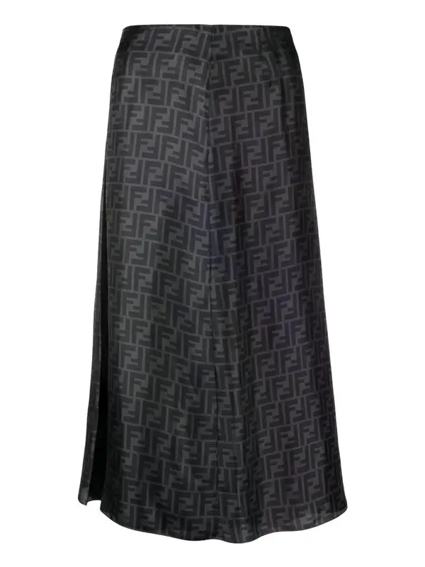 Fendi Ff-print Silk Midi Skirt - Grey