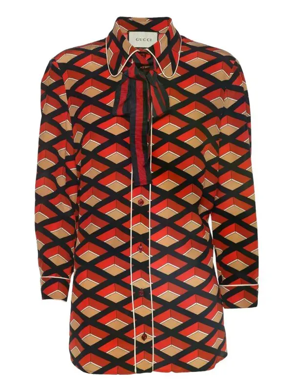 Gucci Rhombus-print Long-sleeve Top - Red