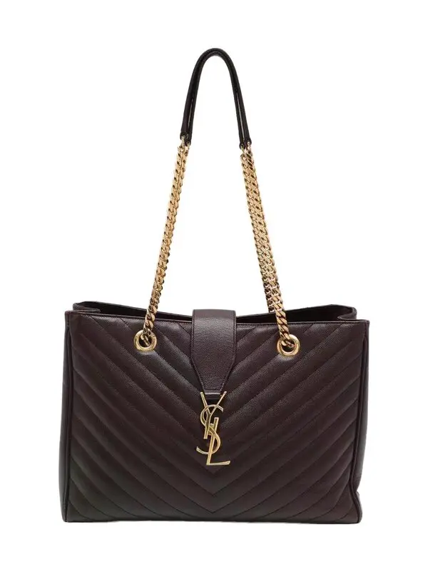 Saint Laurent Matelassé Logo-detail Tote Bag - Brown
