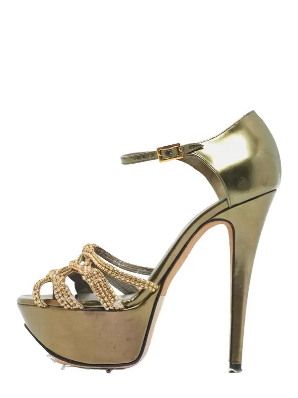GINA Crystal Platform Sandals - Gold