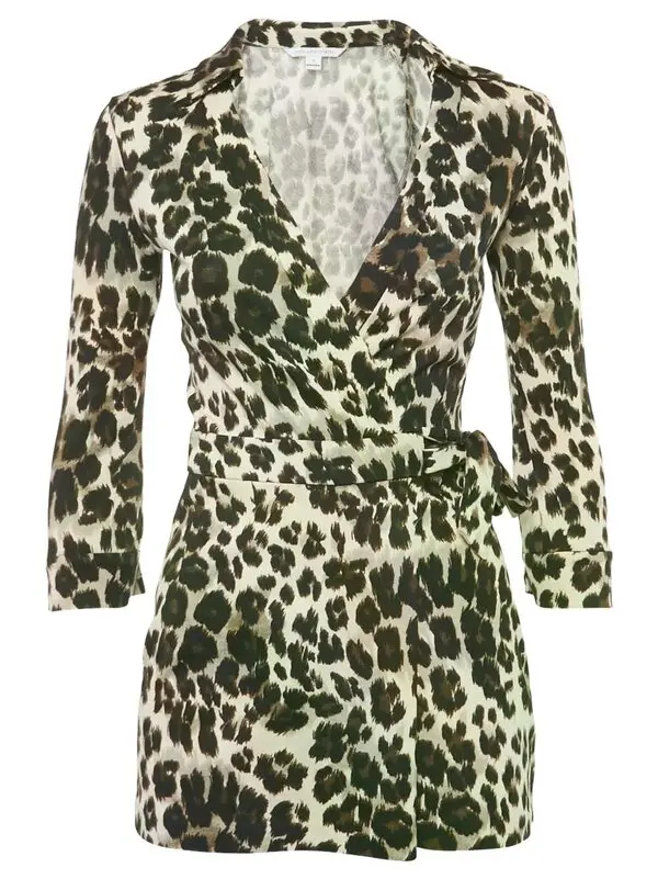 Diane Von Furstenberg Leopard-print Wrap Playsuit - Neutrals