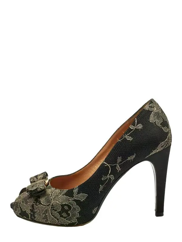 FERRAGAMO Lace-detail Peep-toe Pumps - Black
