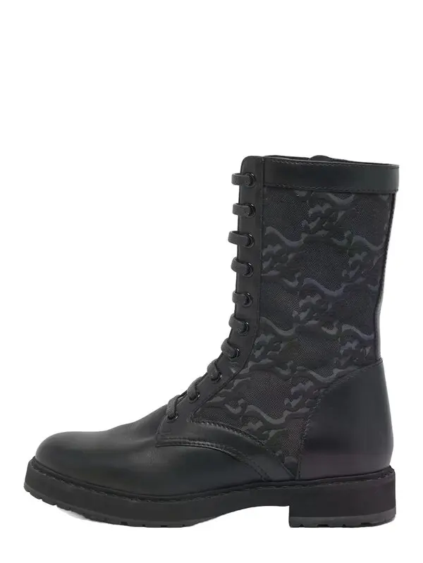 Fendi Karligraphy Jacquard Leather Combat Boots - Black