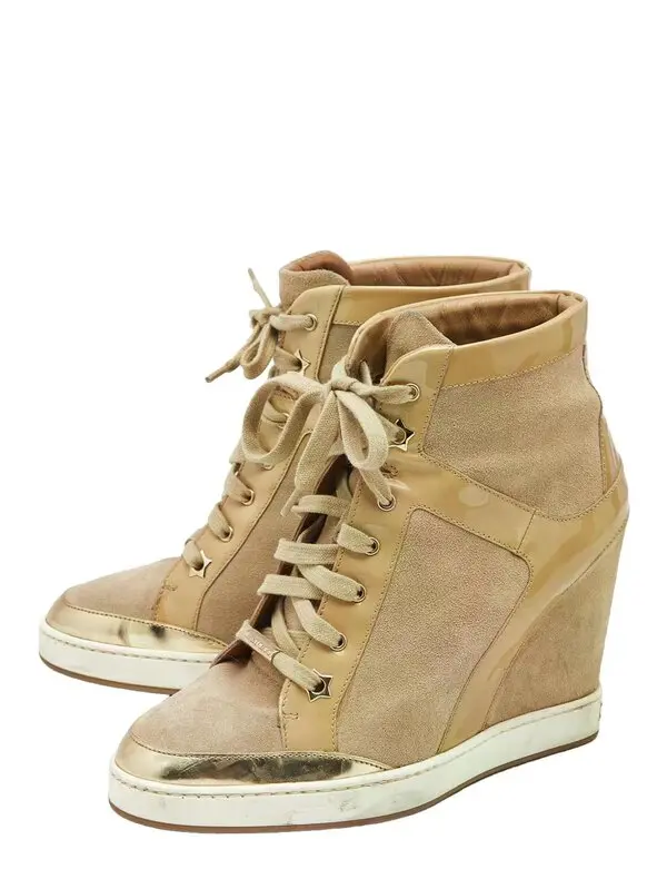 JIMMY CHOO Leather Wedge Heel Sneakers - Neutrals