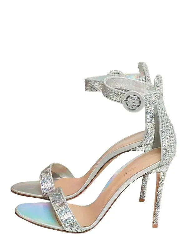 GIANVITO ROSSI Portofino Sequined Ankle-strap Stiletto Sandals - Silver